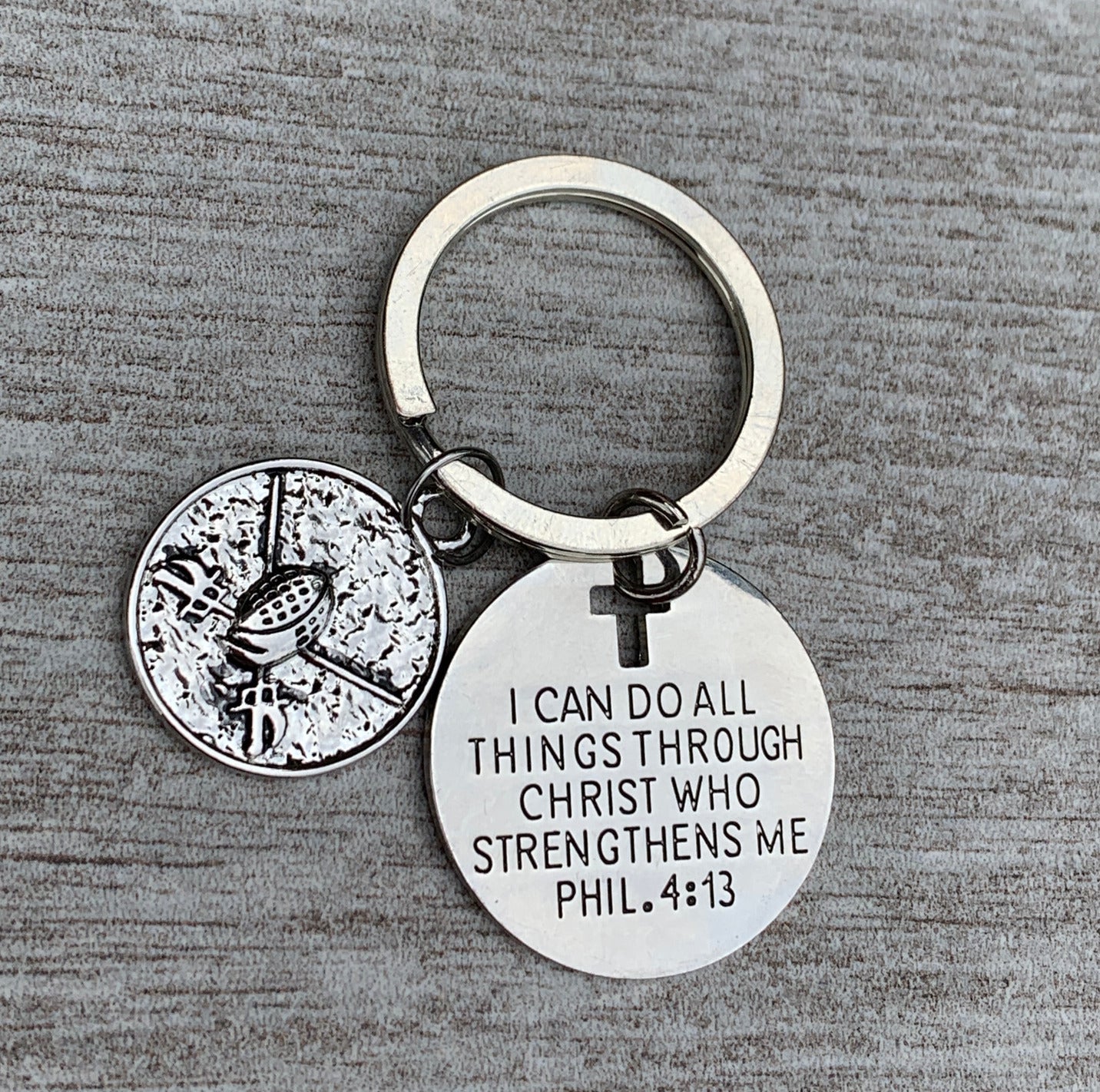 Fencing Charm Keychain, Christian Faith I Can Do All Things Through Ch